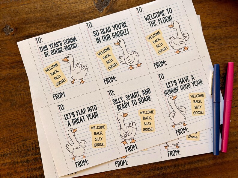 Silly Goose Welcome Back Student Cards: First Day of School Desk Notes ...