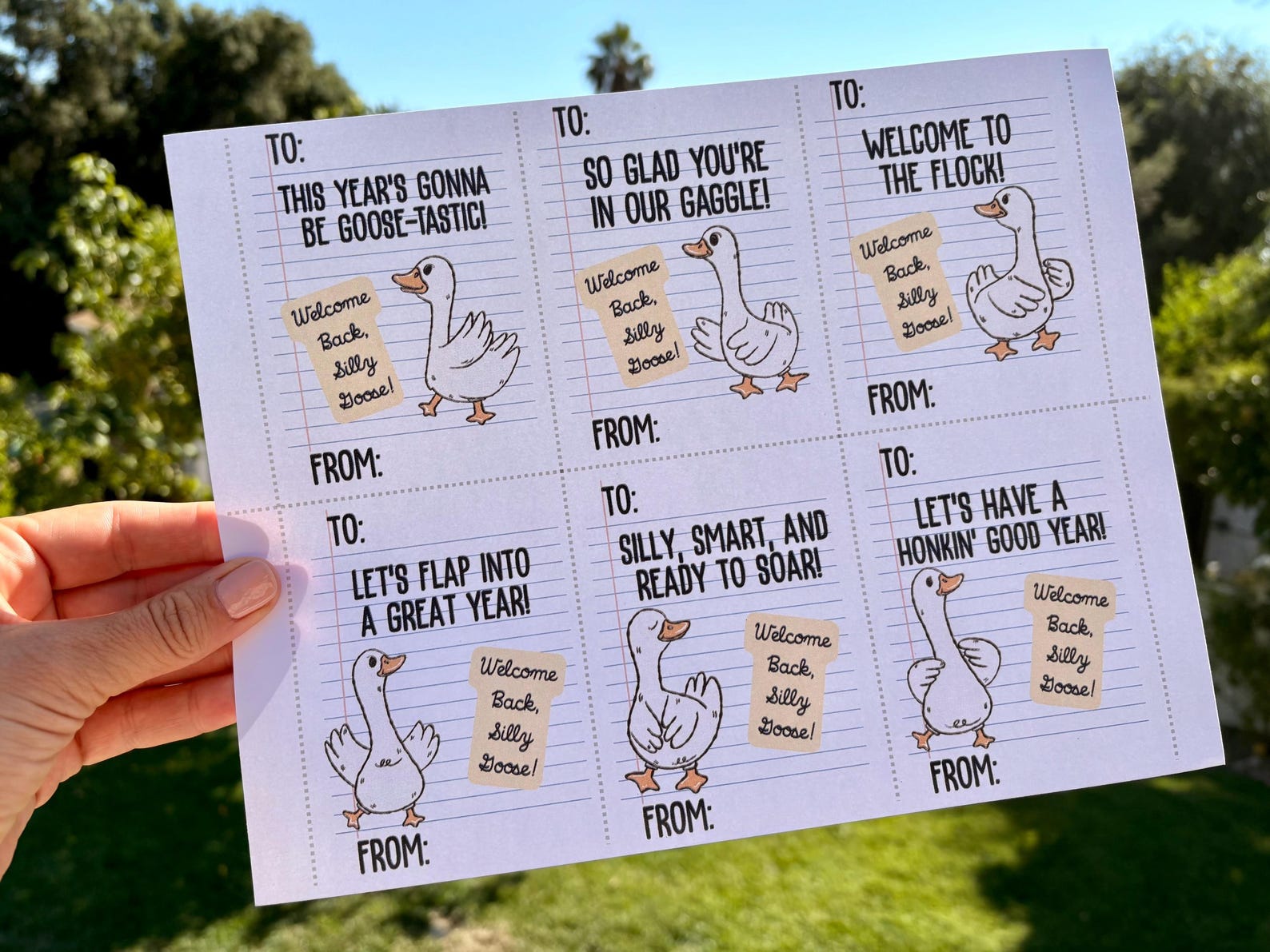 Silly Goose Welcome Back Student Cards: First Day of School Desk Notes ...