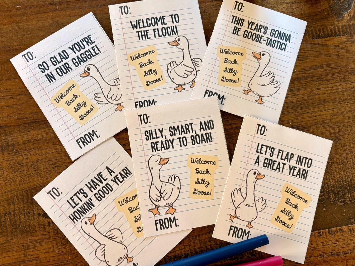 Silly Goose Welcome Back Student Cards: First Day of School Desk Notes ...