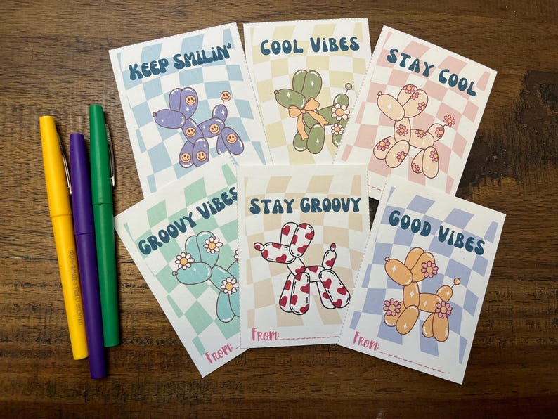 Groovy Balloon Dog Valentines Exchange Cards for Kids, Classroom ...