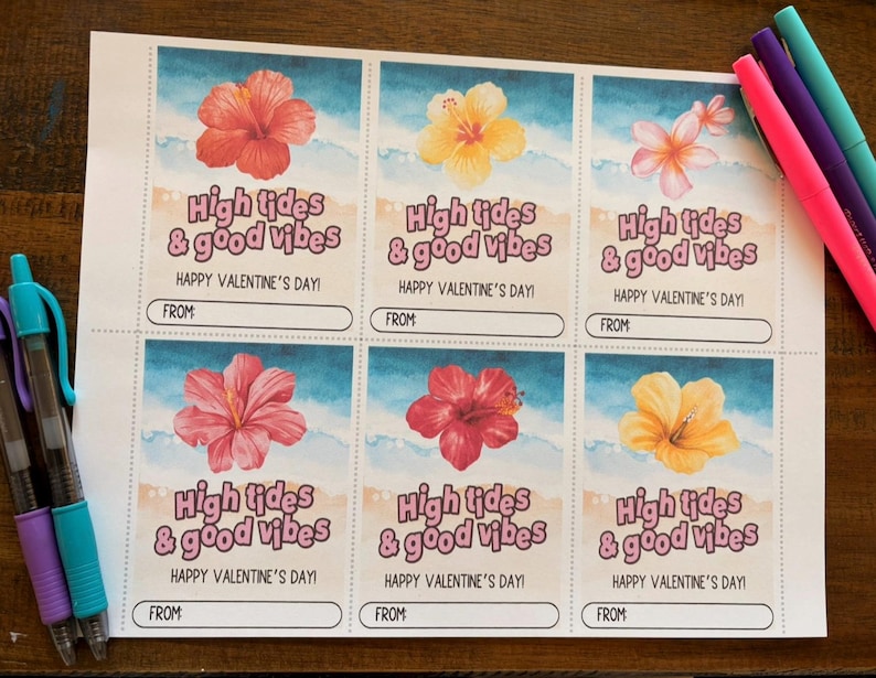 Beach Valentine Cards for Kids | High Tides & Good Vibes Printable ...