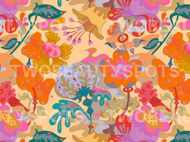 Summer Flowers – Editable Hand-drawn Seamless Floral Pattern. Digital ...
