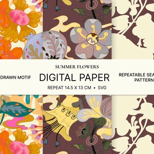 Summer Flowers – Editable Hand-drawn Seamless Floral Pattern. Digital ...