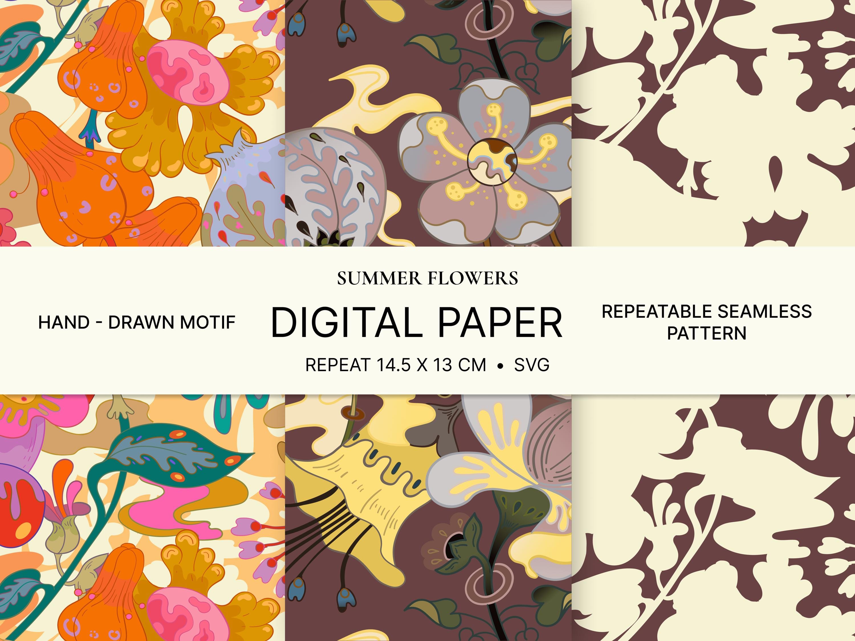 Summer Flowers – Editable Hand-drawn Seamless Floral Pattern. Digital ...