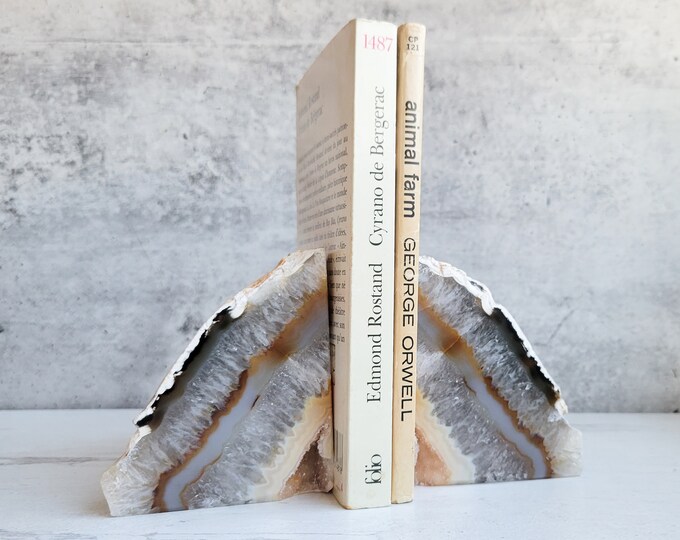 Agate Bookends, Natural Stone Book Display, Boho Decor, Warm Tones ...