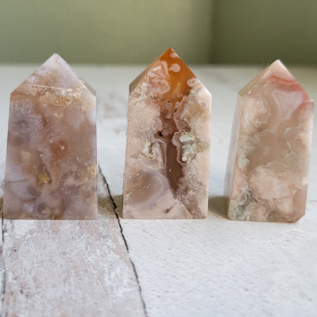 Cherry Blossom Agate Tower Points: Set of Three Small Flower Agate ...