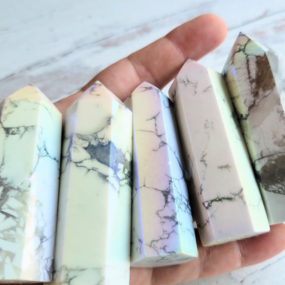 Aura Howlite Tower Point: Pastel Rainbow Crystal Decor - Etsy