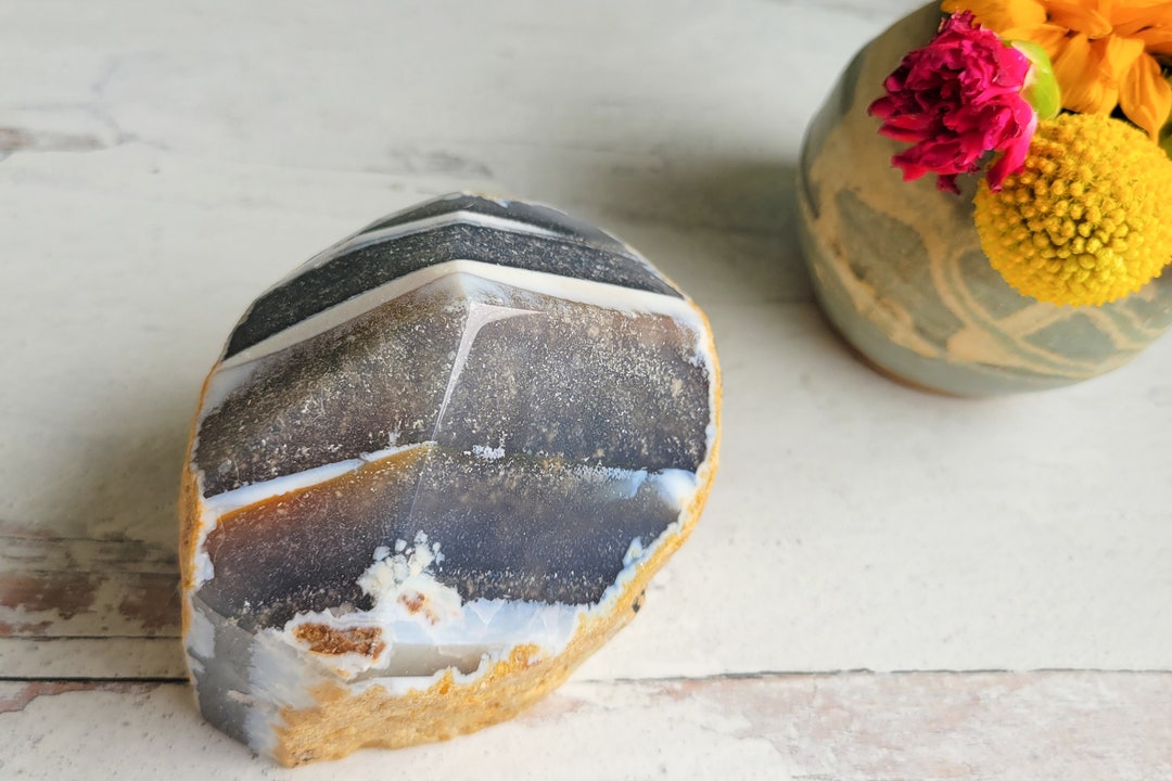Banded Agate Geode Point: Polished & Rough Crystal Decor - Etsy