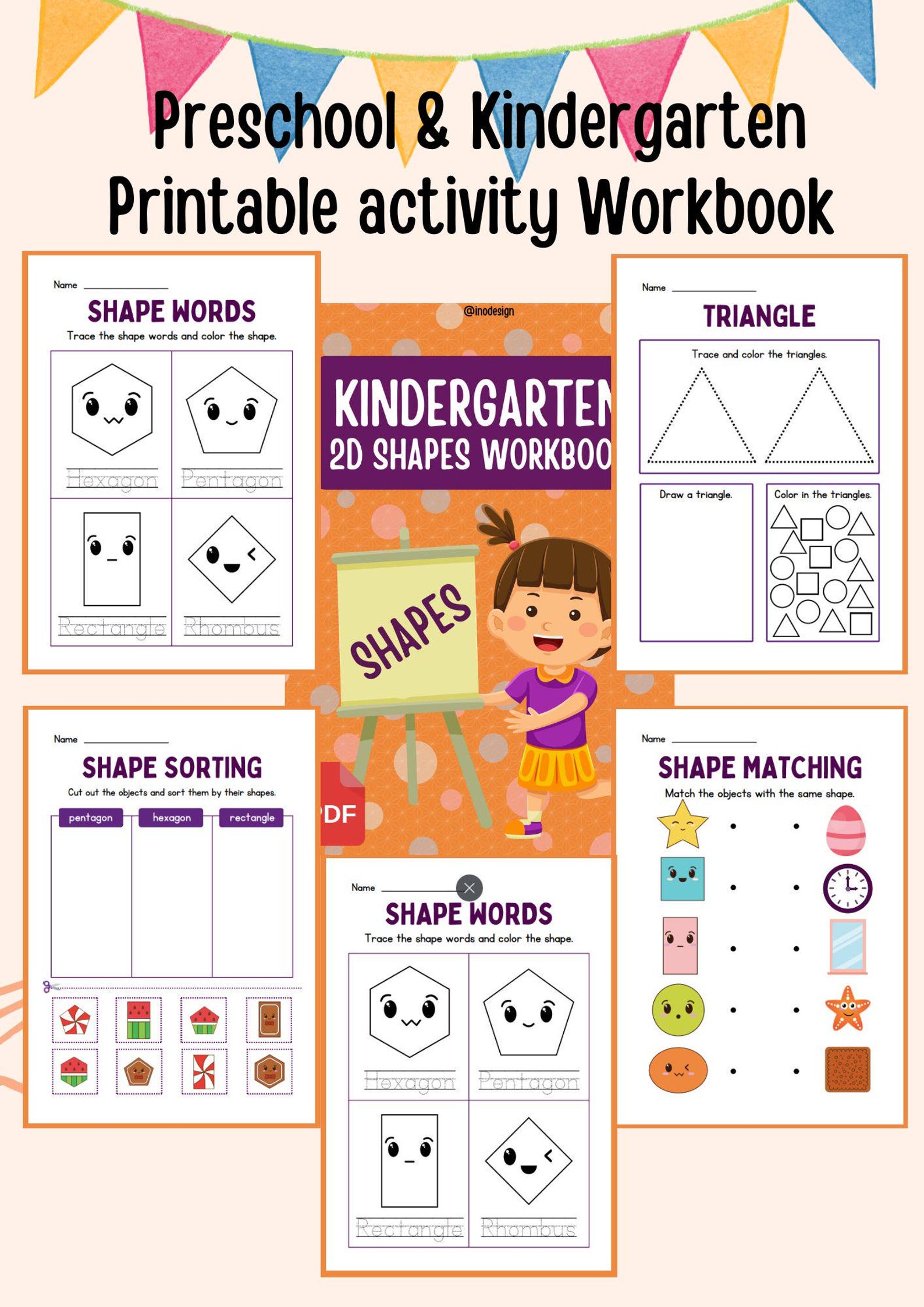 Kindergarten 2D Shapes Workbook - Etsy