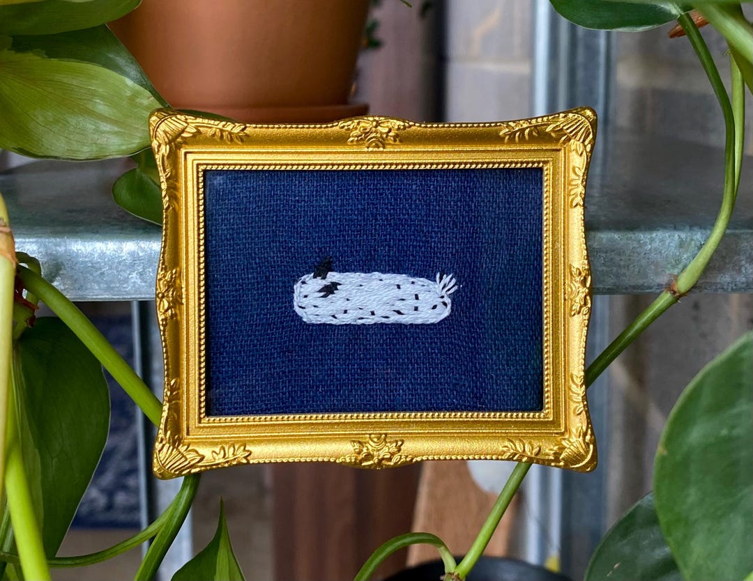 Sea Bunny Slug Hand Embroidery Art Navy Linen in Golden Magnetic ...