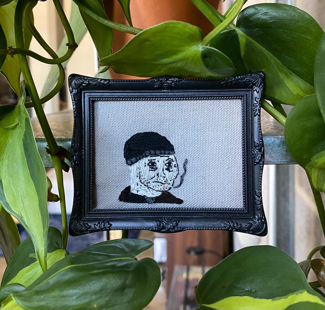 Doomer Meme Suffering Miserable Guy Hand Embroidery Art in Black ...
