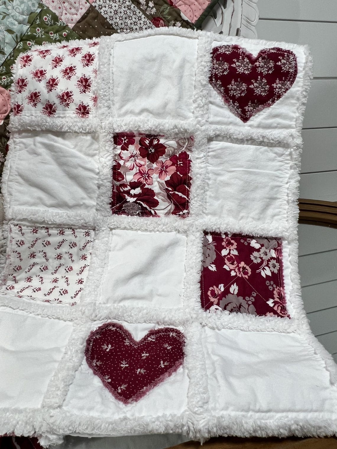 The “dovie” Red & White Rag Quilt 34x40. Perfect Gifting for Baby, or ...