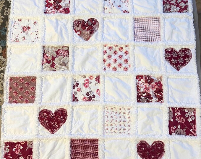 The “dovie” Red & White Rag Quilt 34x40. Perfect Gifting for Baby, or ...