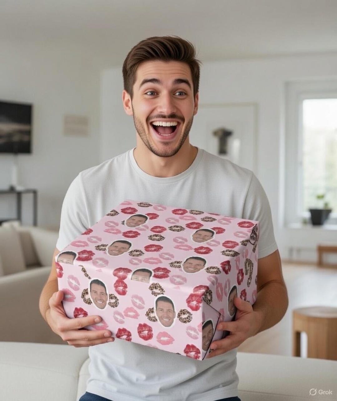 Personalized Kiss Pattern Wrapping Paper | Photo Face Novelty Wrap ...