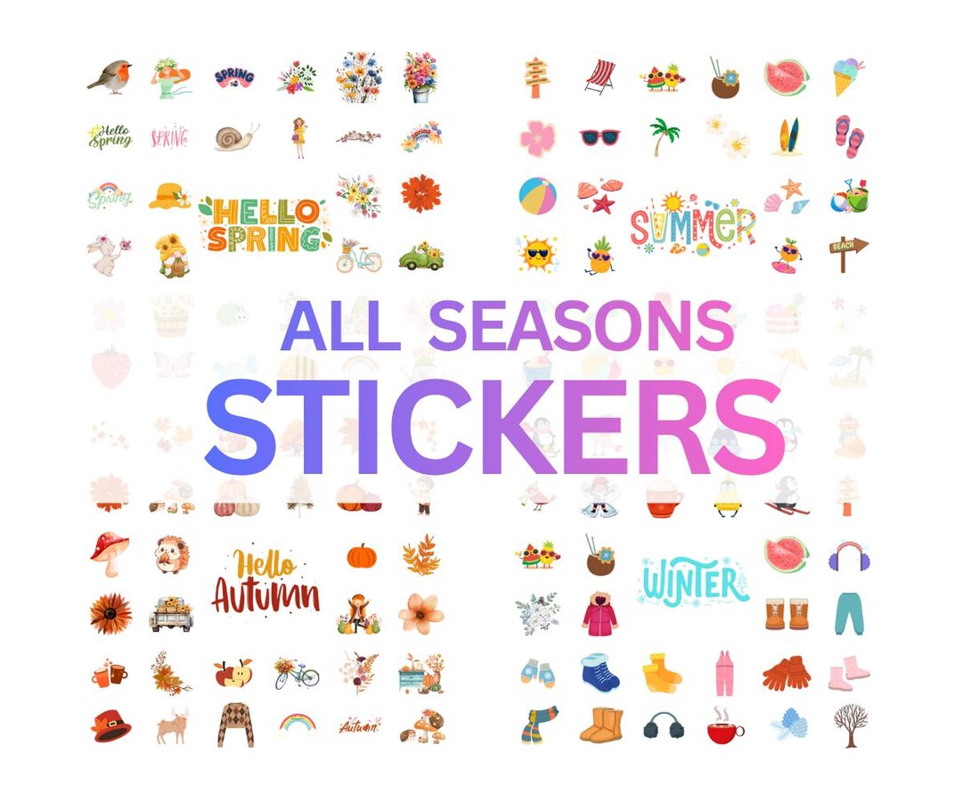 All Seasons Sticker Bundle | 100 PNG Stickers for Each Season | Spring ...