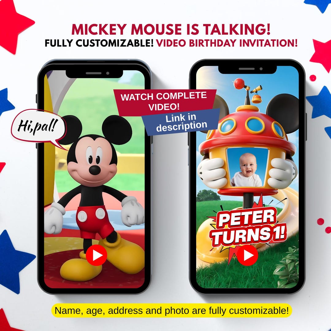 Mickey Talks! Classic Mickey Mouse Birthday Video Invitation, Oh ...