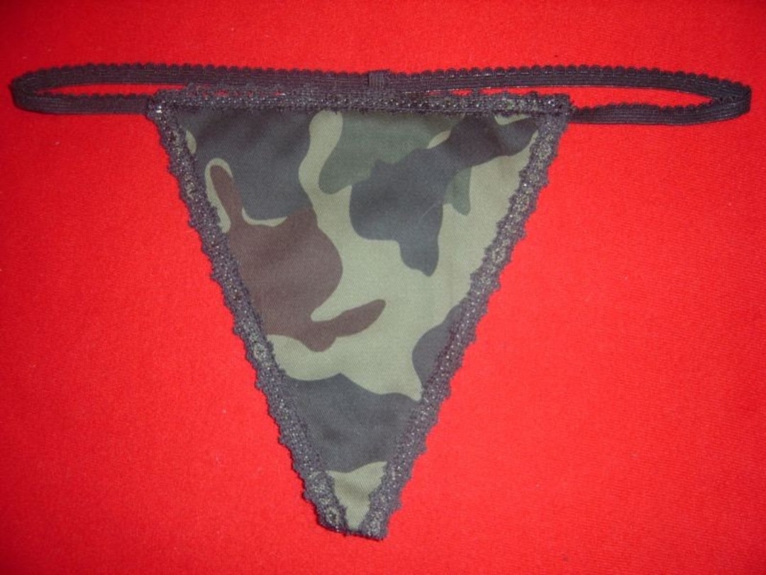 Womens Green WOODLAND CAMO String Thong Lingerie Camoflauge Underwear ...
