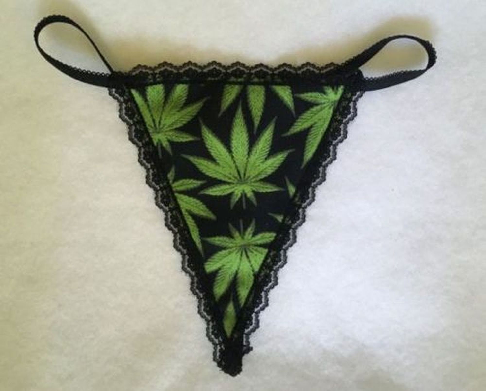 Womens MARIJUANA LEAF POT Plant Drugs String Thong Lingerie Underwear ...