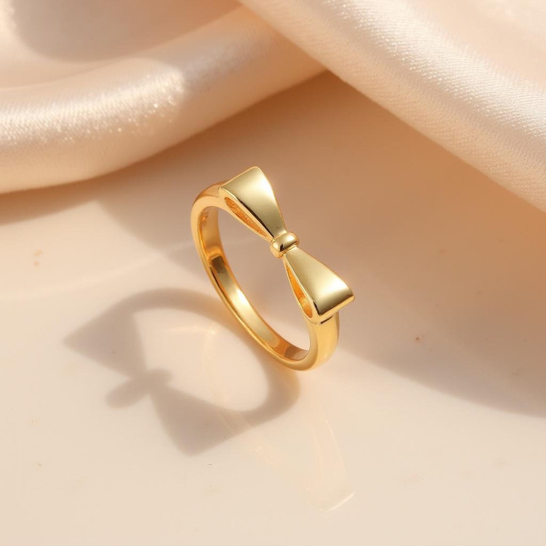 14K Gold Gold Ribbon Bow Ring,gold Minimalist Bow Ring , Graduation ...