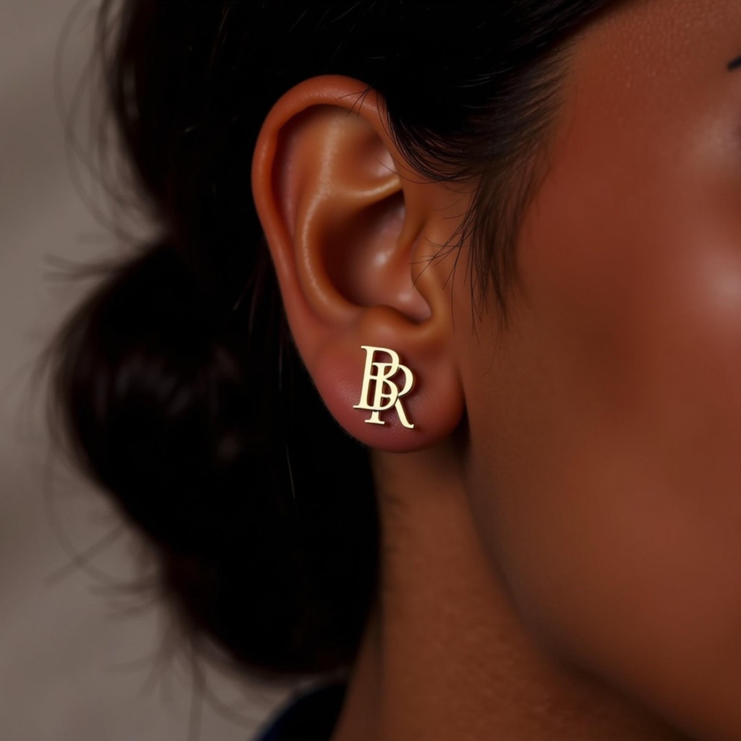 14K Gold Intertwined Initial Earrings • Stud Earrings • Interlock ...