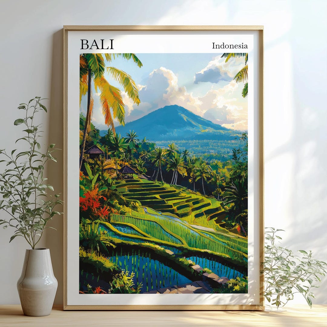 Bali Poster, Indonesia Travel Poster, Rice Fields Art, Tropical Decor ...