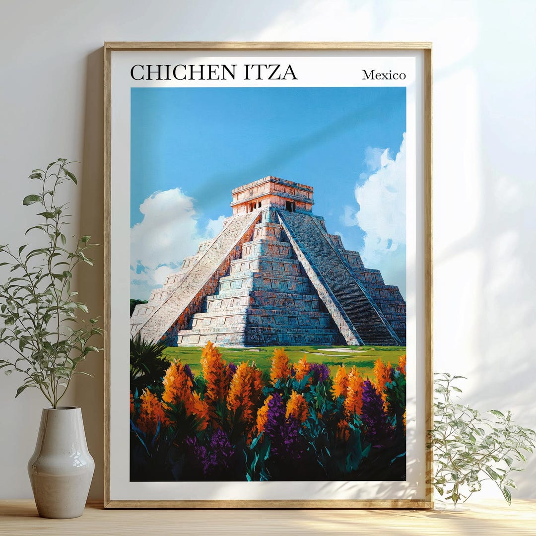 Chichen Itza Poster, Mexico Travel Poster, Chichen Itza Ruins Art ...