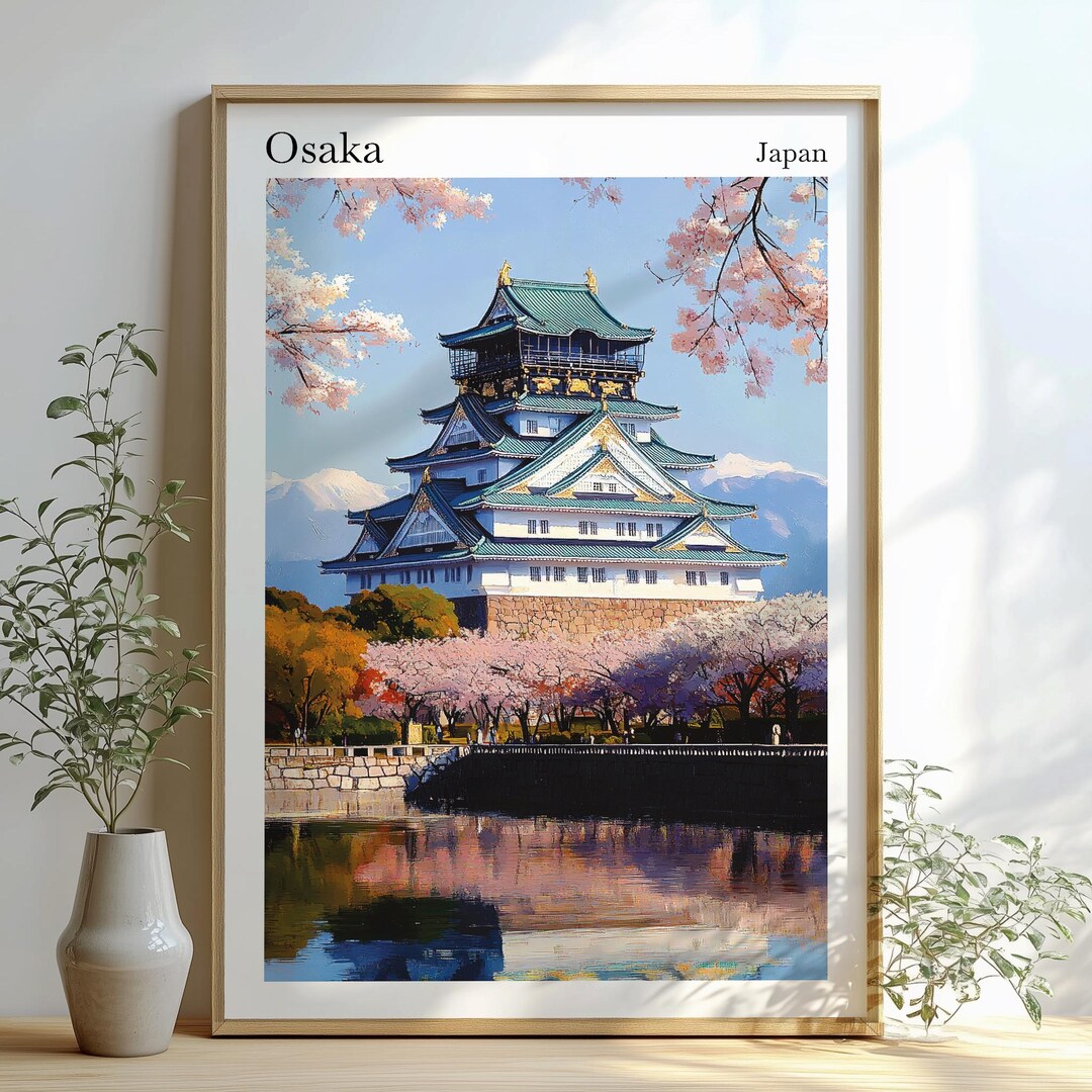 Osaka Poster, Japan Travel Poster, Osaka Castle Art, Asian Decor, City ...