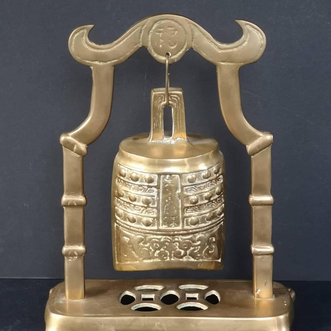 A Chinese Buddhism Brass Altar Hanging Bell With Mallet Striker Circa ...