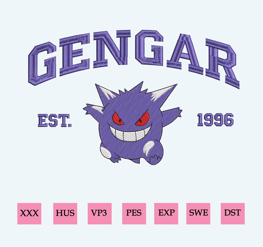 Pokemon Embroidery Design, Gengar Embroidery File, Instant Download ...