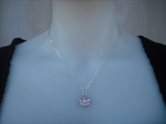 Sterling Silver Chain Light Pink Flower Necklace - Etsy