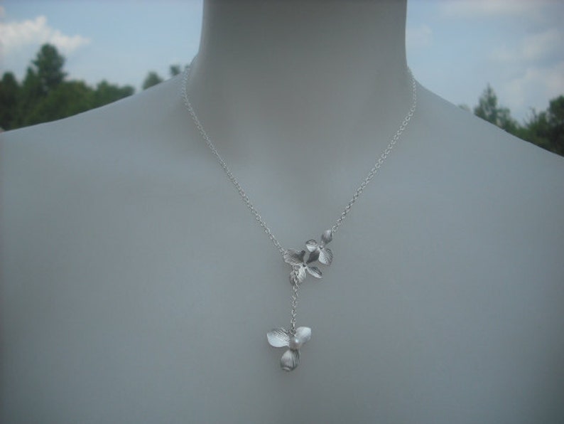 Sterling Silver Chain - Orchid Flowers Lariat - Etsy