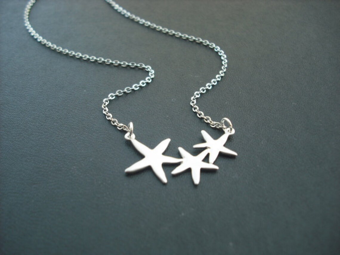 Sterling Silver Chain Adorable Triple Starfish Necklace - Etsy