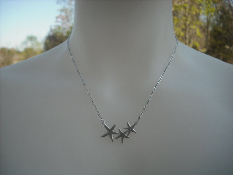 Sterling Silver Chain - Adorable Triple Starfish Necklace - Etsy