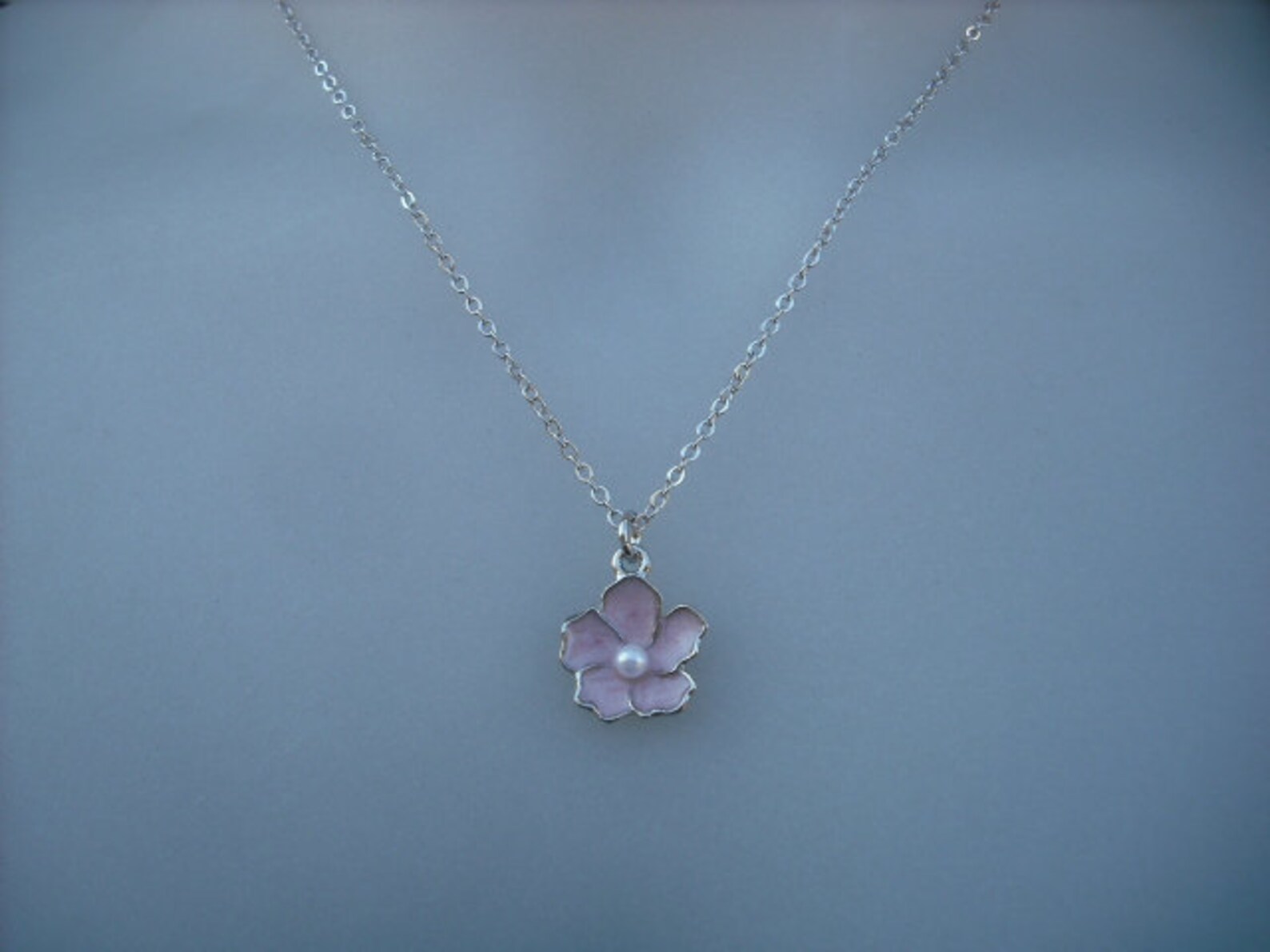 Sterling Silver Chain Light Pink Flower Necklace - Etsy