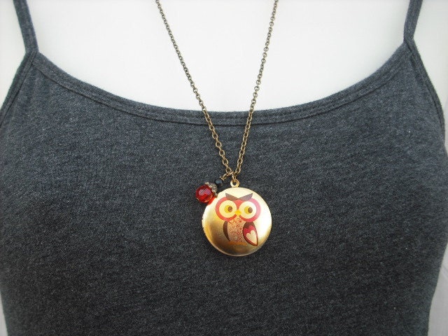 Whimsical Owl Locket With Antique Brass Chain Necklace - Etsy