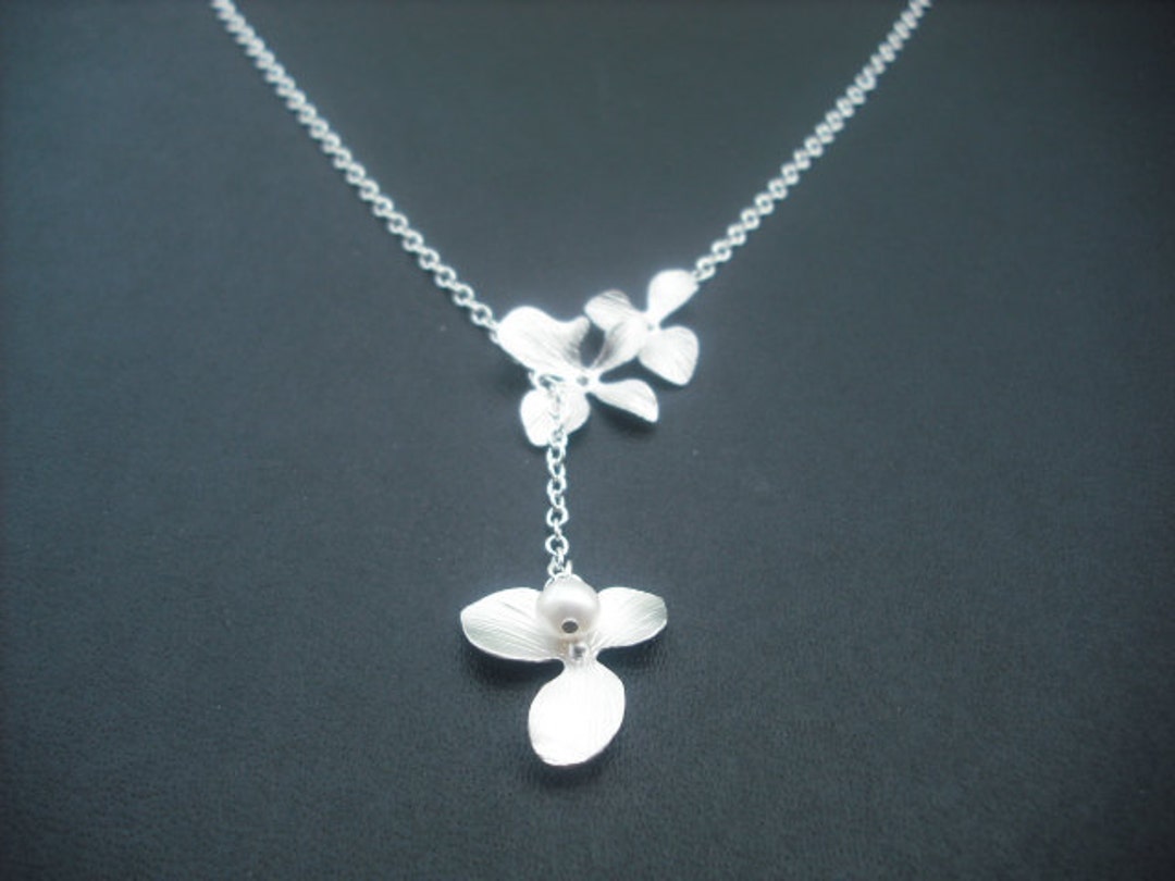 Sterling Silver Chain - Orchid Flowers Lariat - Etsy