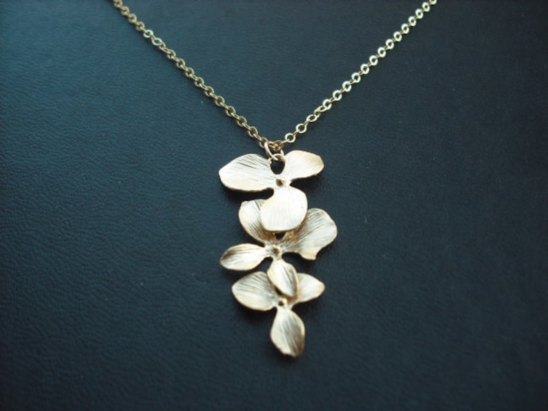 14k Gold Filled Chain - Triple Orchid Flowers Necklace - Etsy