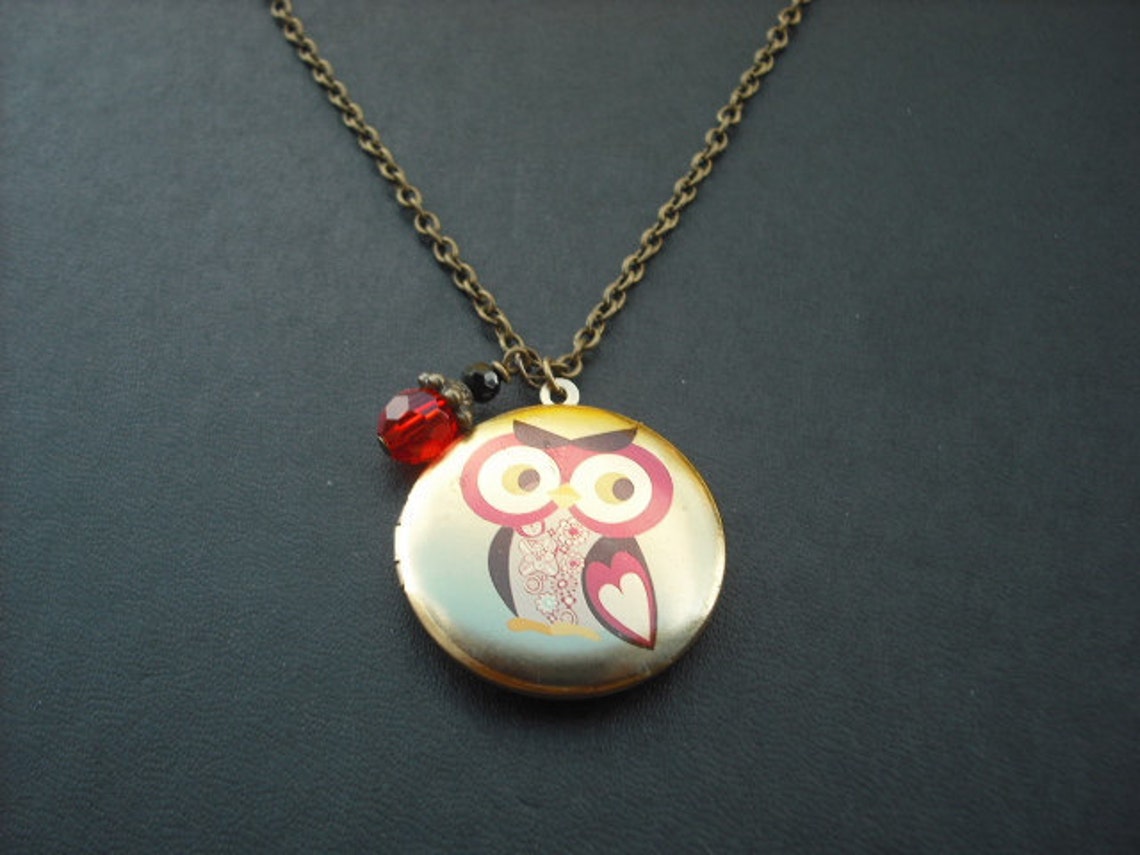 Whimsical Owl Locket With Antique Brass Chain Necklace - Etsy
