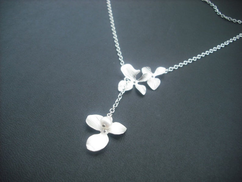 Sterling Silver Chain - Orchid Flowers Lariat - Etsy