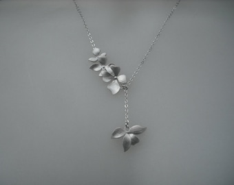 Sterling Silver Chain Orchid Flowers Lariat | Etsy