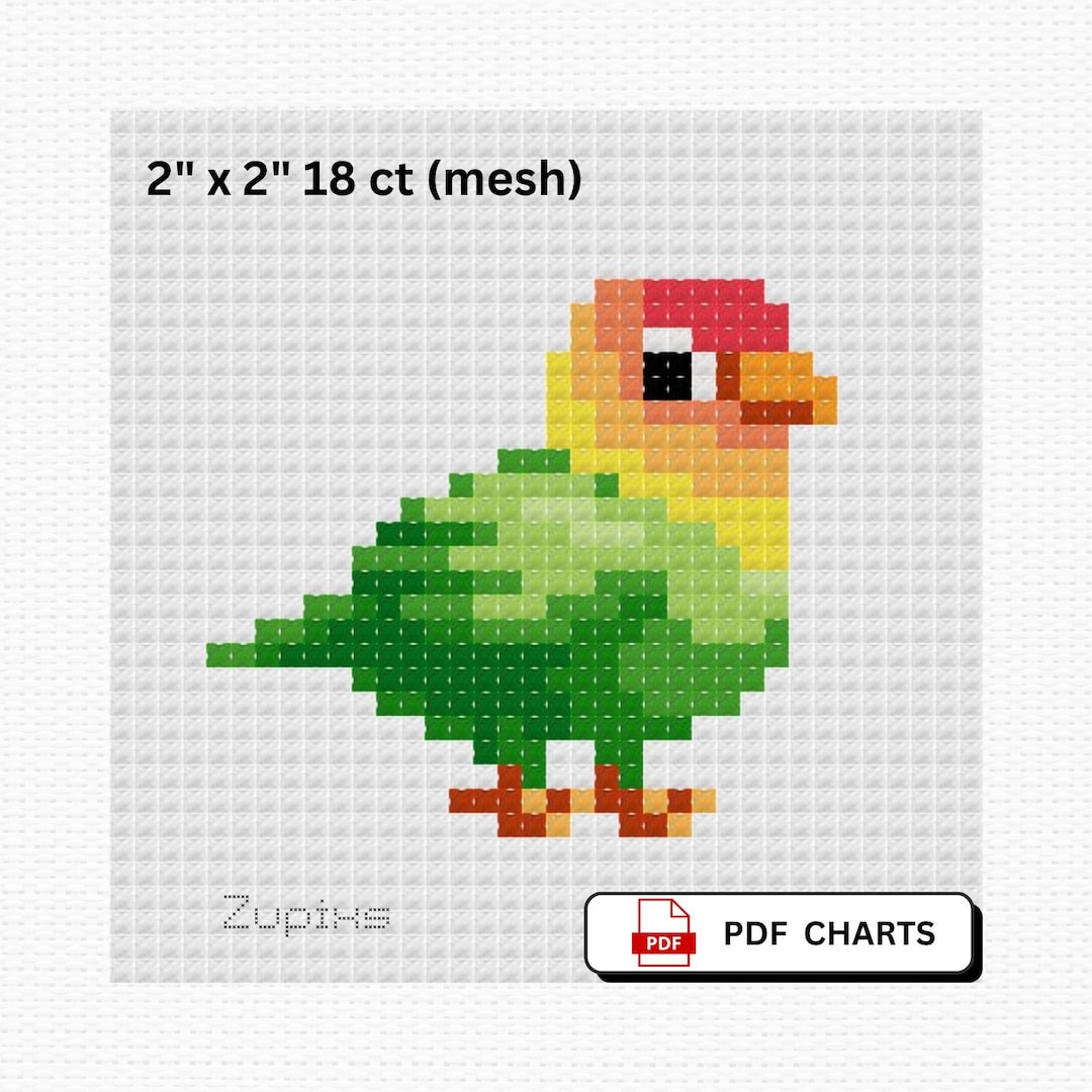 Parrot Needlepoint Chart: Colorful Bird Design (2x2 Inch, PDF Download ...