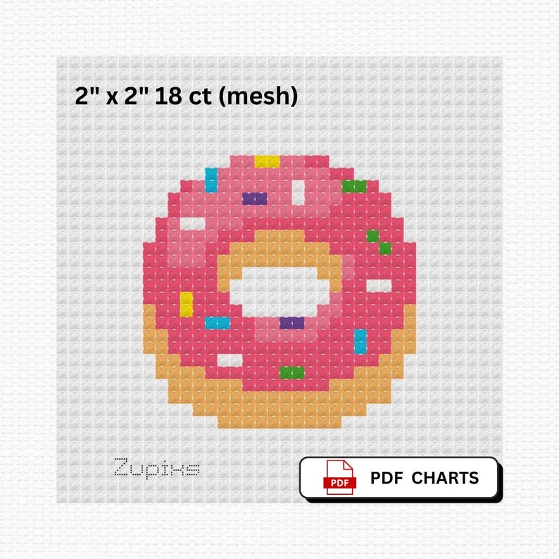 Donut Needlepoint Pattern: Pink Sprinkle Treat (2"x2", 18 Mesh) (PDF ...