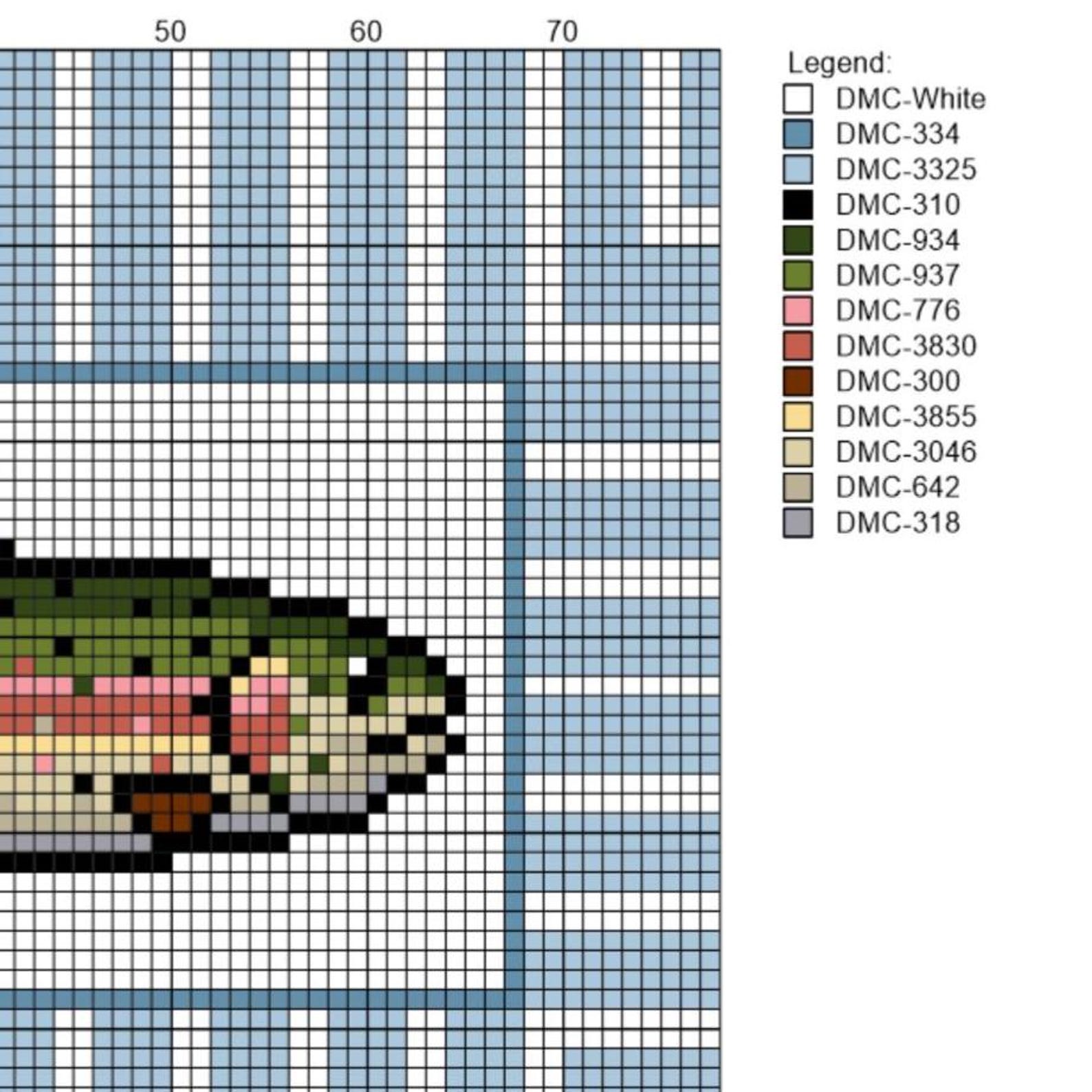 Rainbow Trout Needlepoint Chart – 6x5" on 13 Mesh With Striped ...