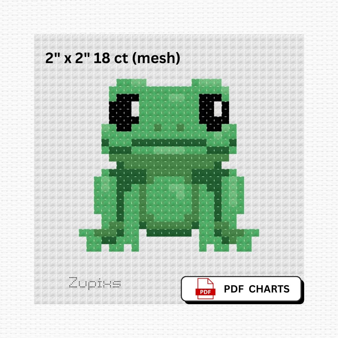Frog Needlepoint Pattern PDF – 2"x2" Cute Animal Chart, Cross Stitch ...
