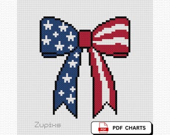 Patriotic Bow Needlepoint Chart PDF – 4” American Flag Ribbon Design, 13 Mesh, Cross Stitch ...