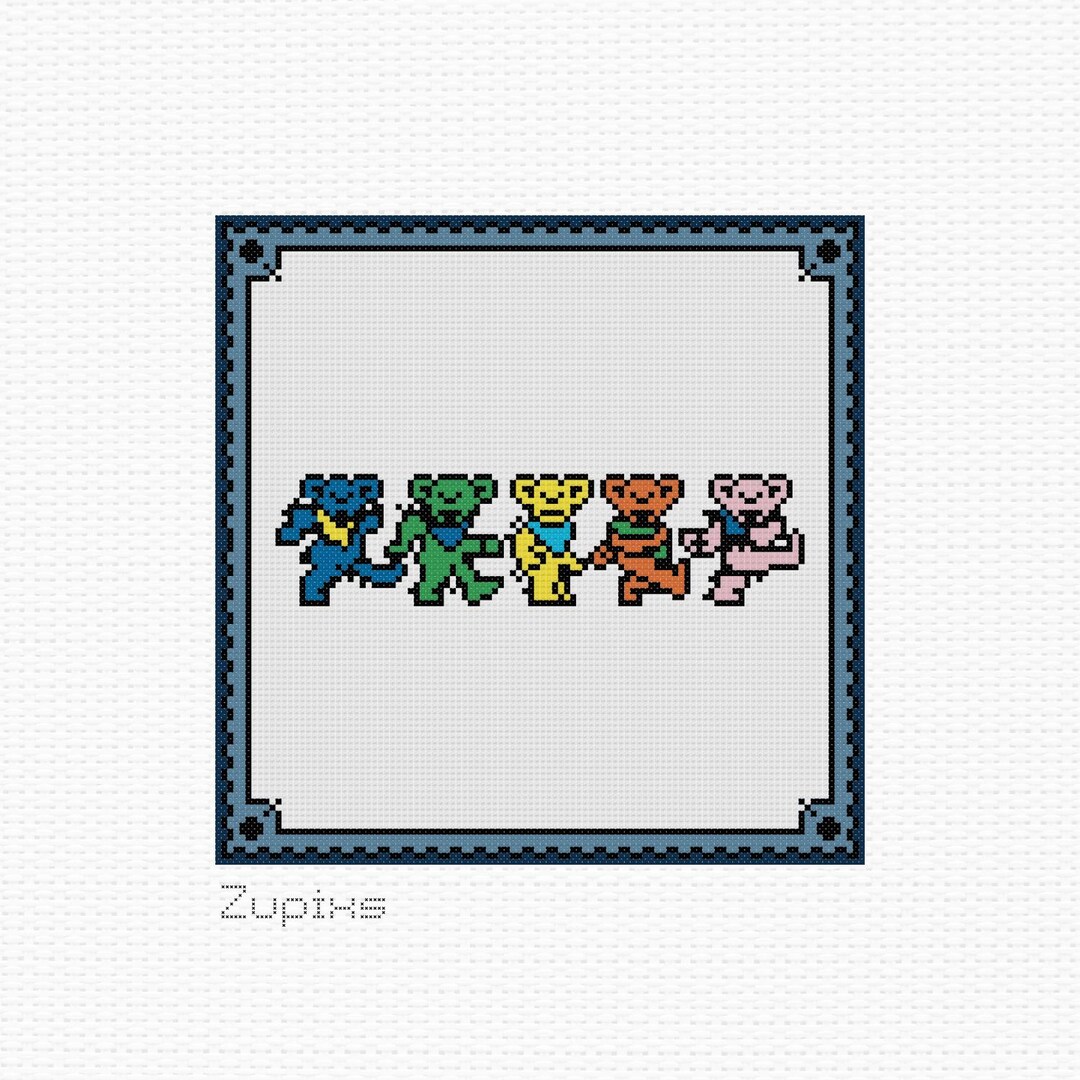 Grateful Dancing Bear Deadhead Needlepoint Chart | 6"x6" | 18 Mesh ...