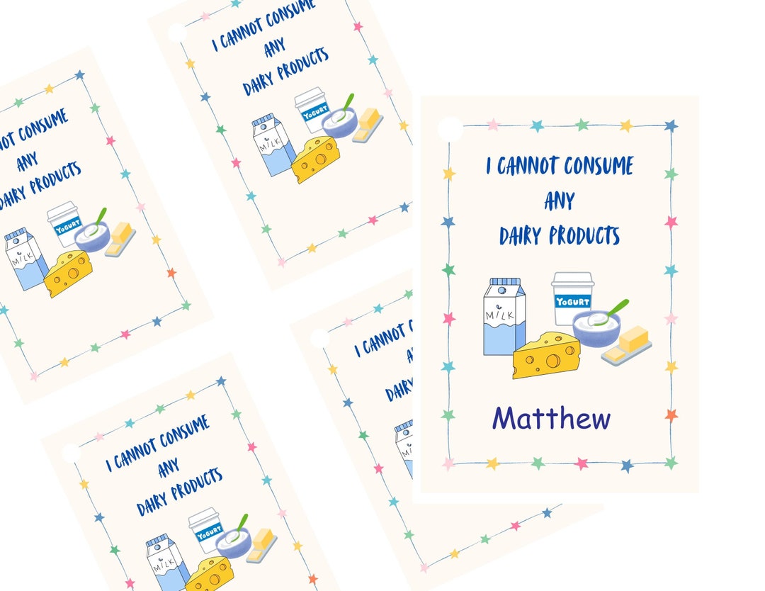 Dairy-free Backpack Tag Template Fillable Name Tag for Kids With ...