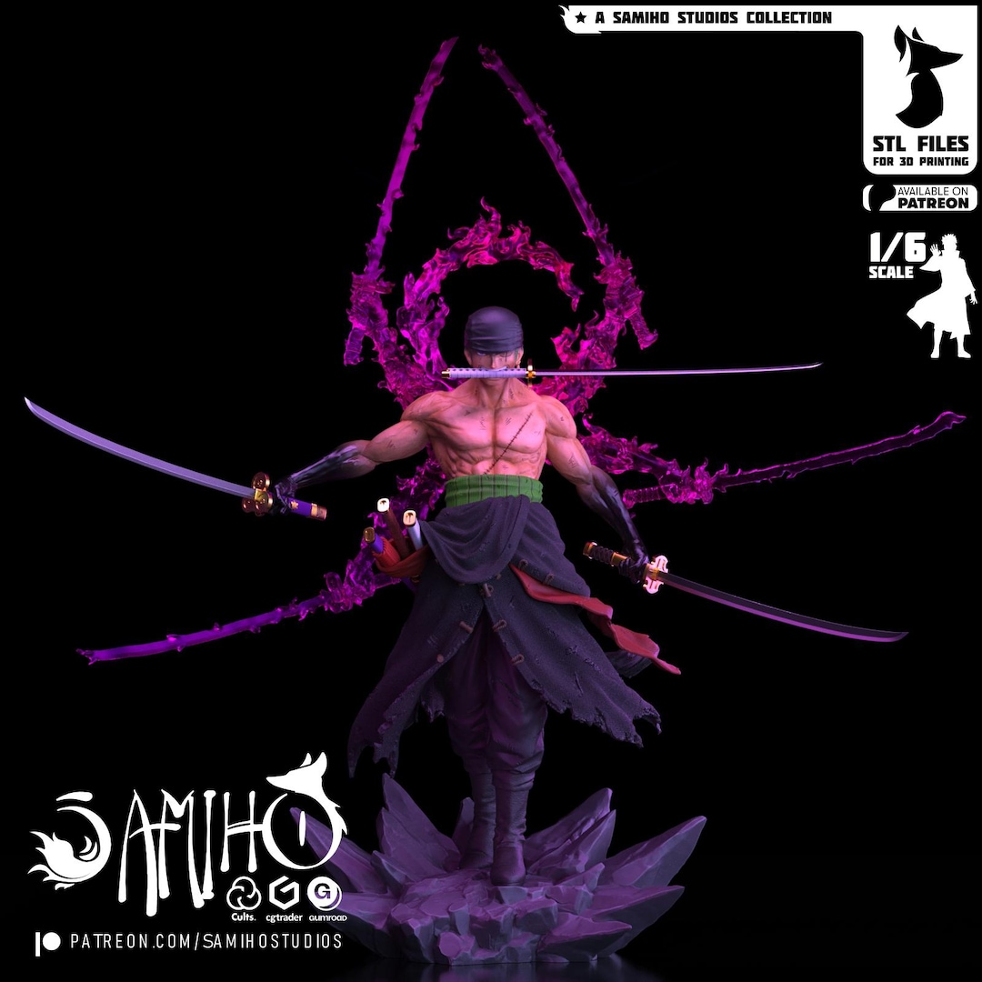 One Piece Roronoa Zoro Lorenor Zorro 7 Sword 3d Printed Manga Figure ...