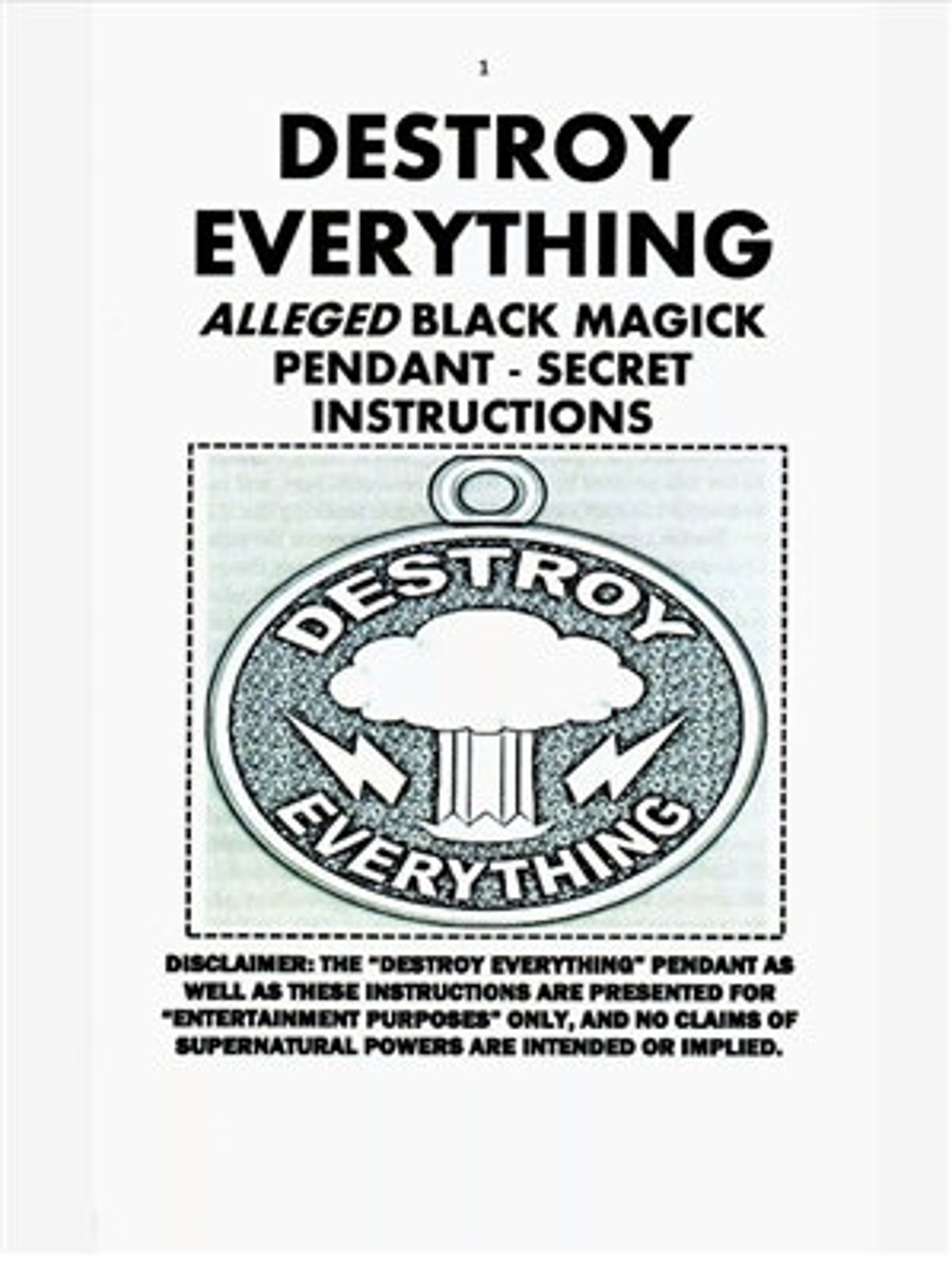 Destroy Everything Pendant With Free Cord, Instructions Black Magick ...