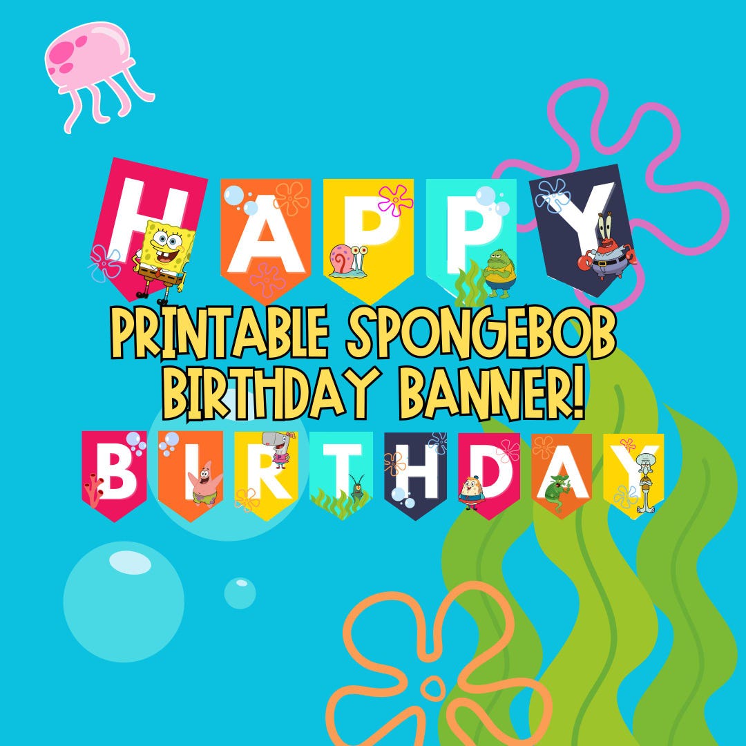 Spongebob Birthday Banner | Printable Happy Birthday Sign | Kids Party ...